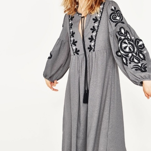 Zara | Dresses | Zara Embroidered Midi Floral Boho Tassel Dress | Poshmark